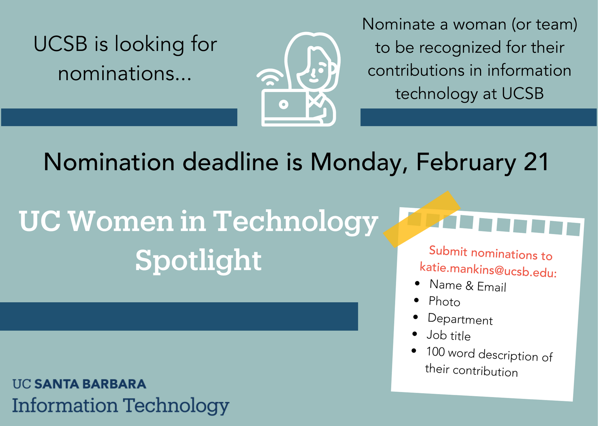 Accepting UCSB Nominations for the UC Women in IT Spotlight | UC Santa Barbara Information ...